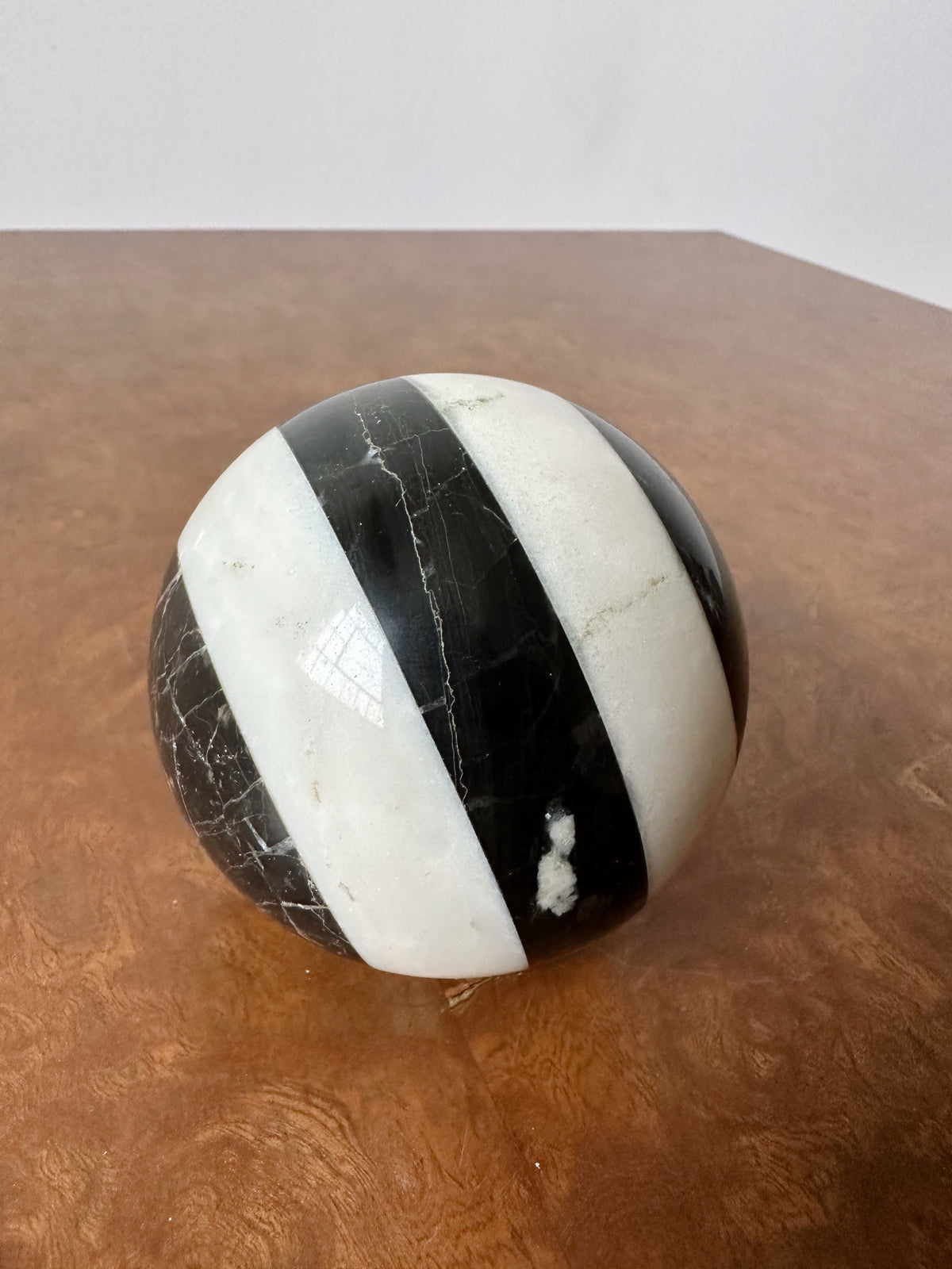 BLACK & WHITE STRIPED MARBLE SPHERE PAPERWEIGHT | Maison Singulier