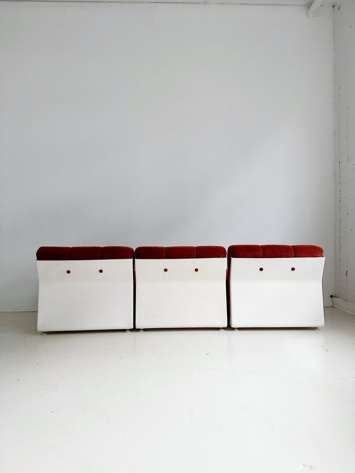 3 SEATER BRICK RED MODULAR SOFA IN THE STYLE OF MARIO BELLINI, 70's ...