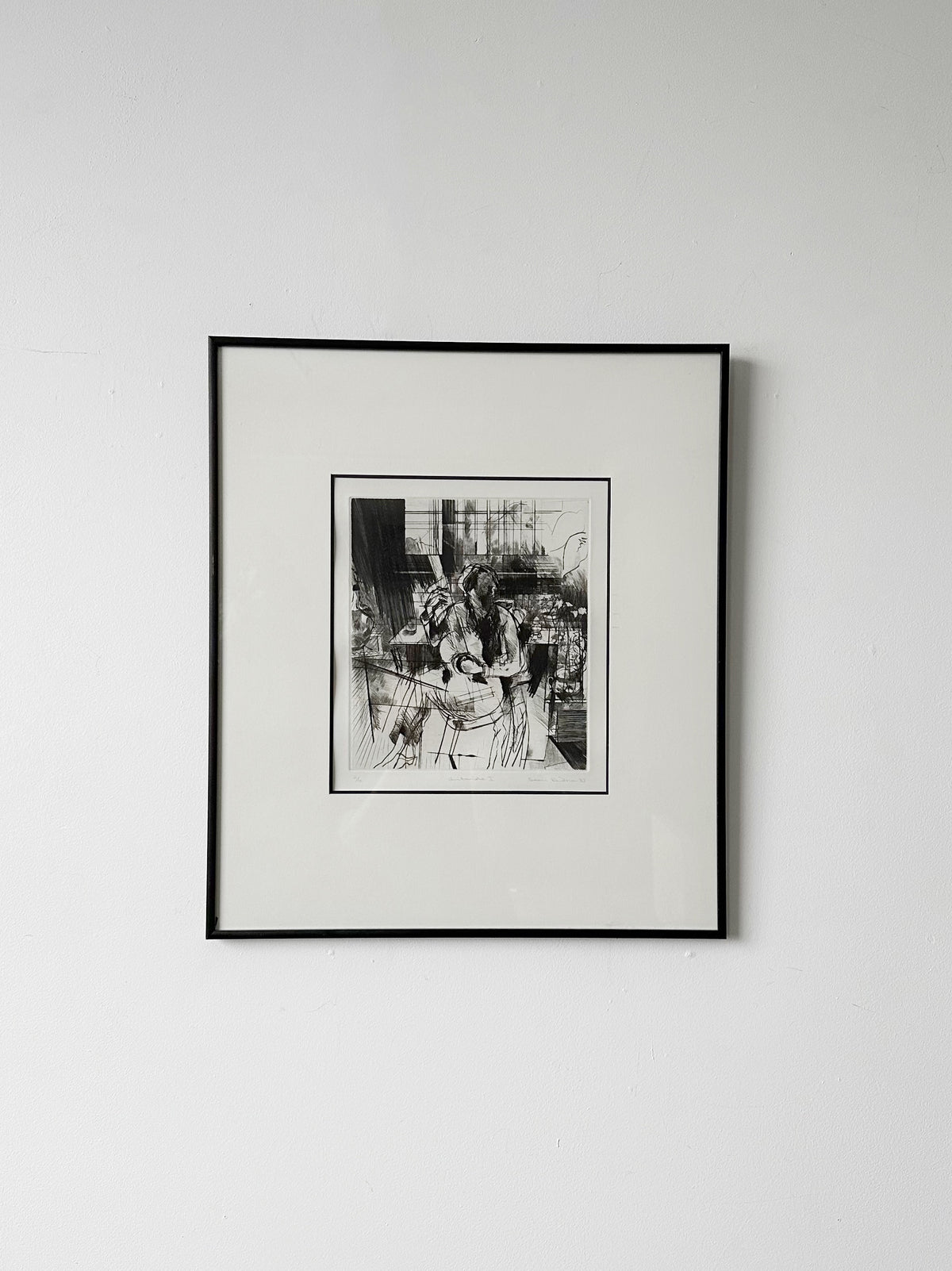 FRAMED "GUITARIST 1" ENGRAVING BY SEAN RUDMAN, 1983, 20.5 x 23.5 ...