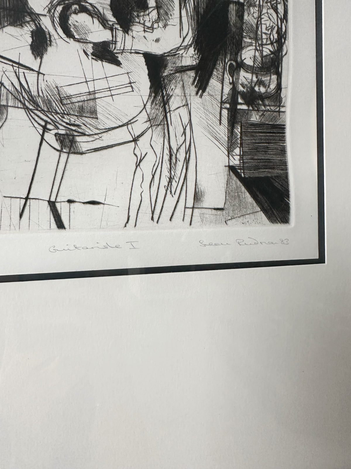 FRAMED "GUITARIST 1" ENGRAVING BY SEAN RUDMAN, 1983, 20.5 x 23.5 ...