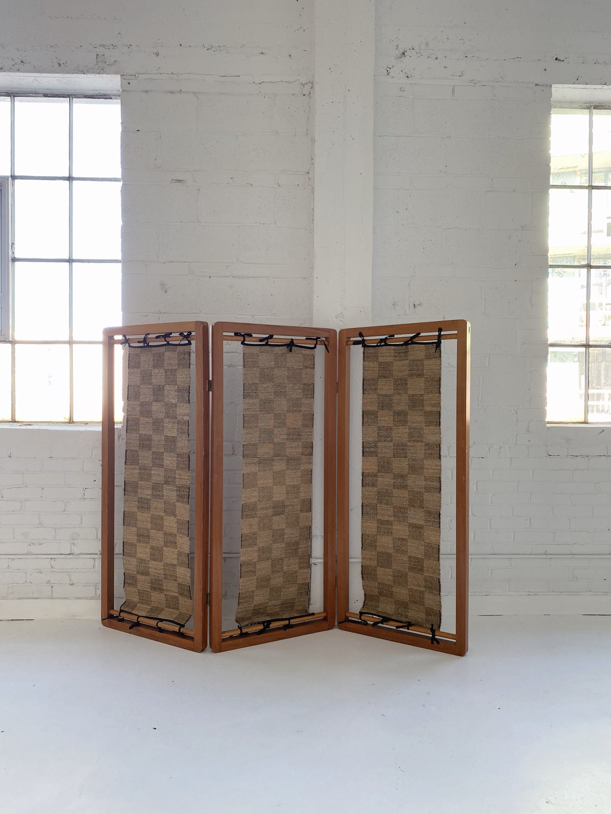 WOOD DIVIDER WITH CHECKER PRINT TEXTILE PANEL | Maison Singulier