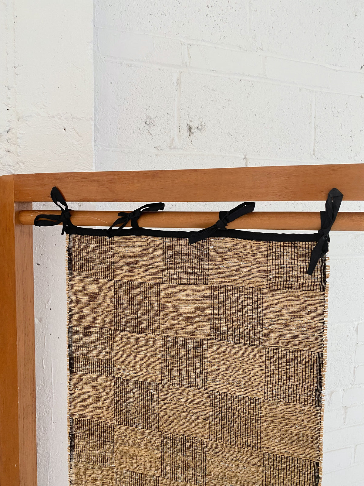 WOOD DIVIDER WITH CHECKER PRINT TEXTILE PANEL | Maison Singulier